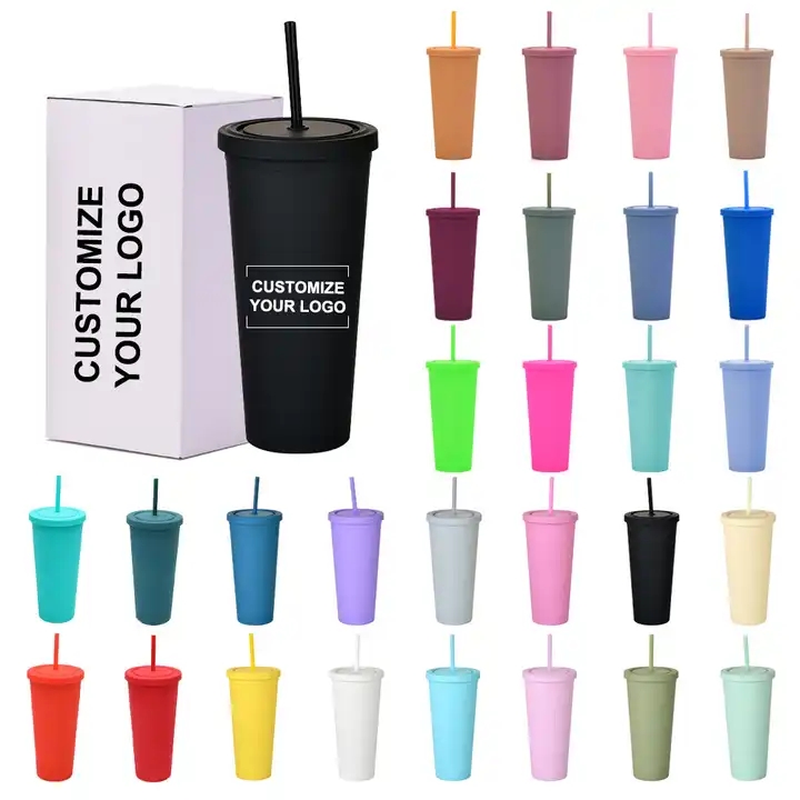 China Wholesale Reusable BPA Free Plastic Tumblers 710ML 24oz Drinking Cups with Lids and Straws manufacturers and suppliers SUNSUM