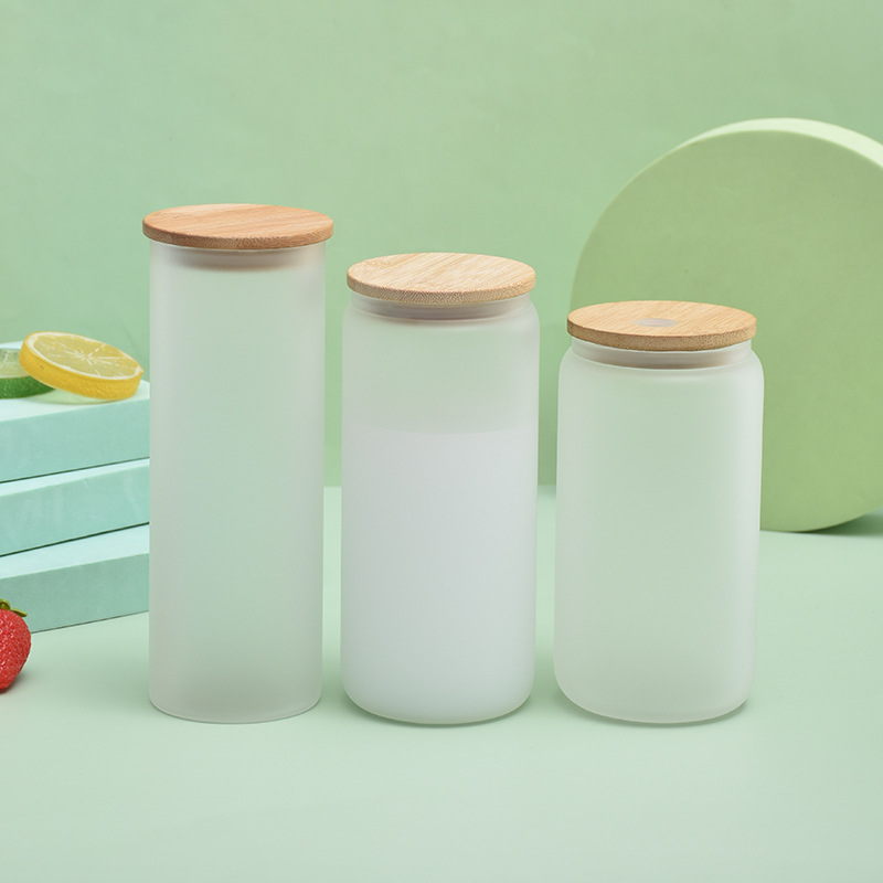 China Drinking Glasses with Bamboo Lids and Glass Straw – 16oz Can ...